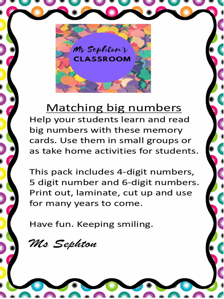 Matching Big Numbers: Ms Sephton | PDF