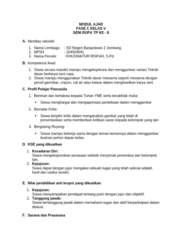 MODUL AJAR - Seni Rupa - TP8 | PDF