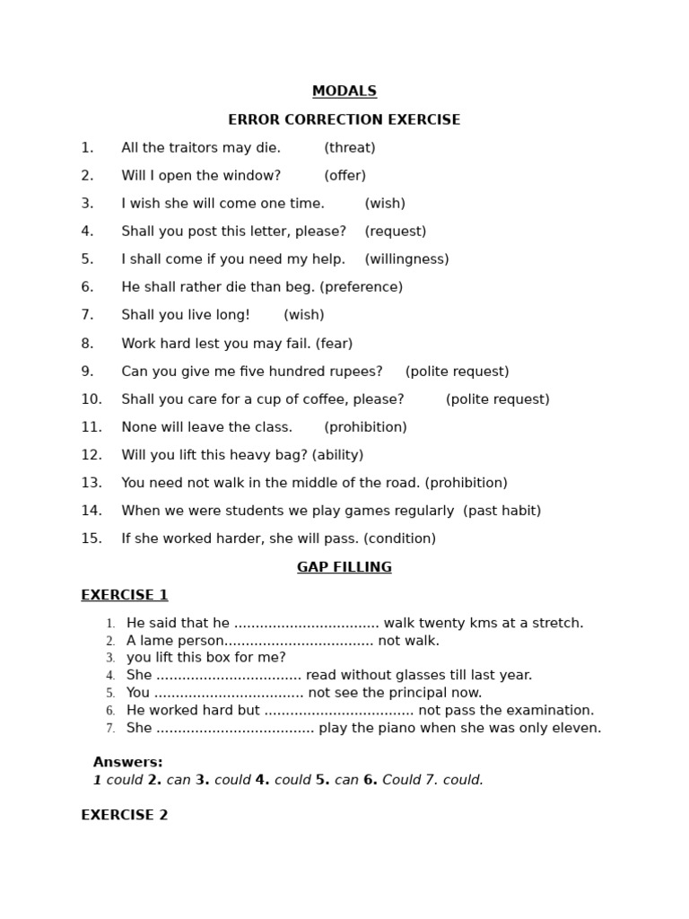 Modals Worksheet 1 | PDF
