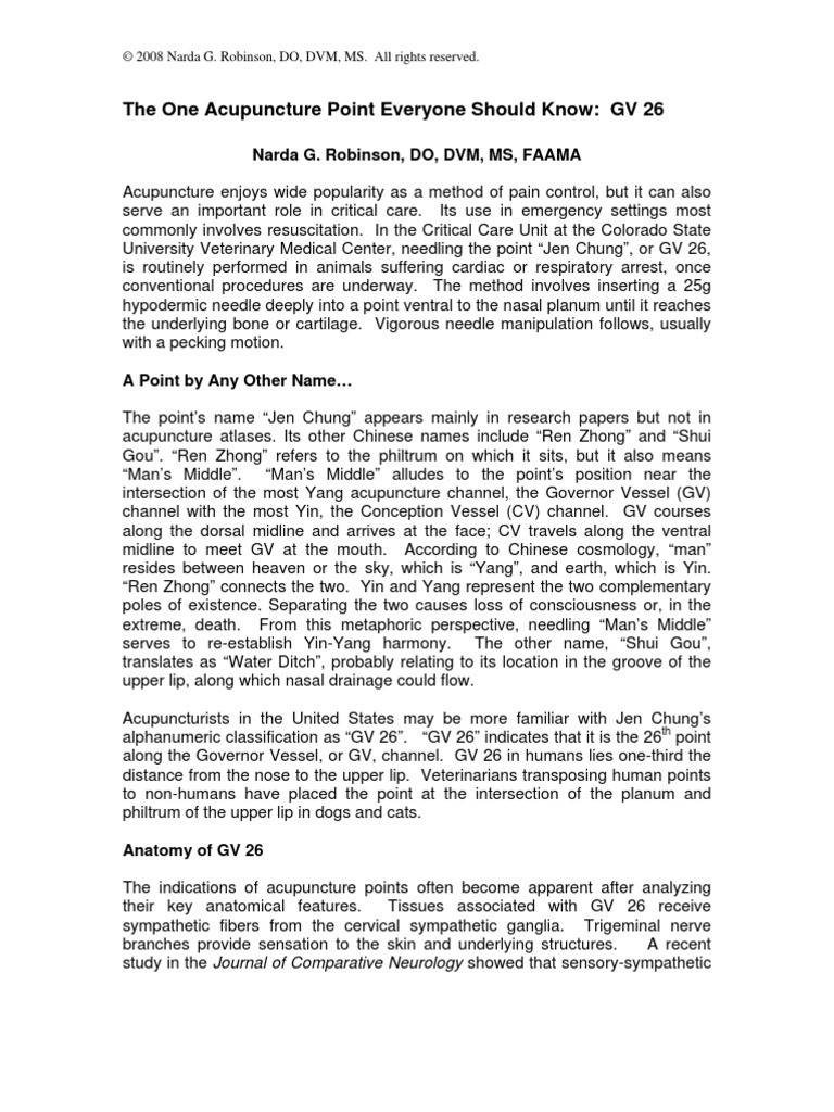 GV26 Acupuncture Emergency Point | PDF | Acupuncture | Autonomic ...