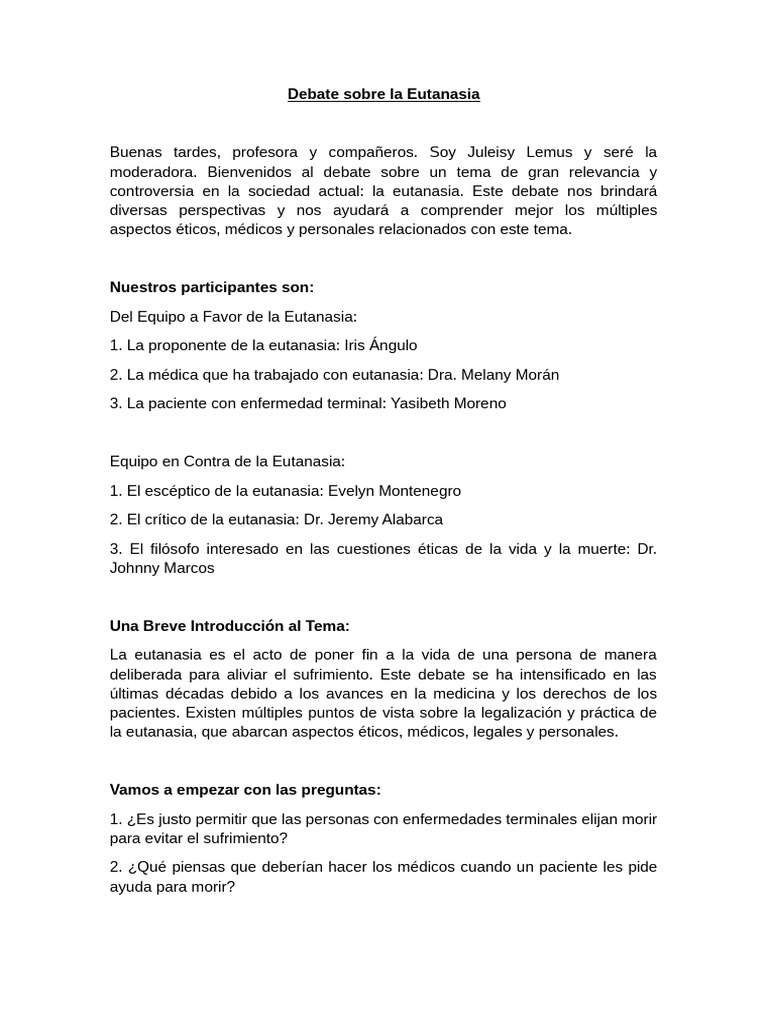 Debate Sobre La Eutanasia | PDF