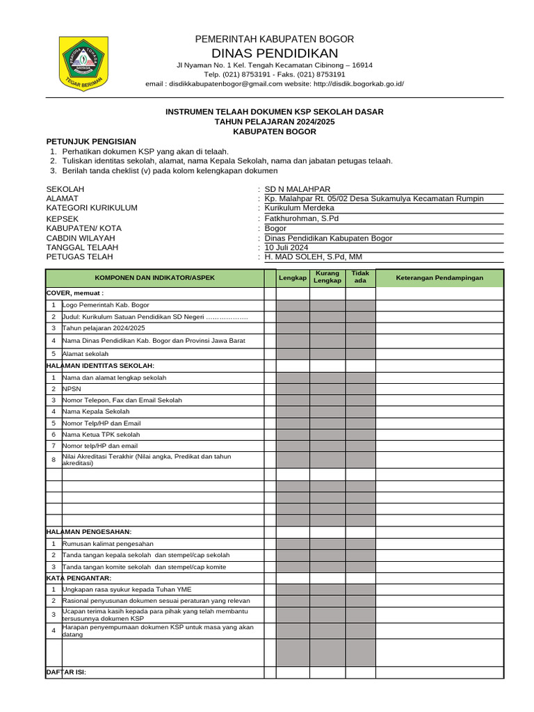 Instrumen Telaah KSP 2024 | PDF