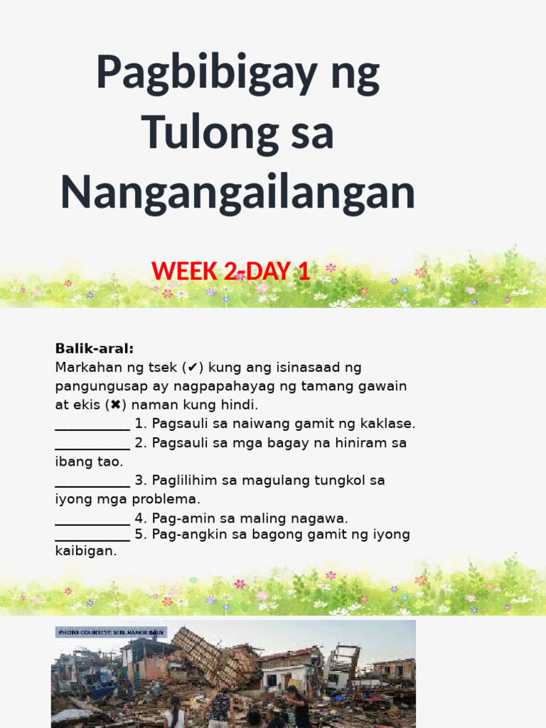Tulong sa Kalamidad: Pagtutulungan at Pagdamay | PDF | Sciences et ...