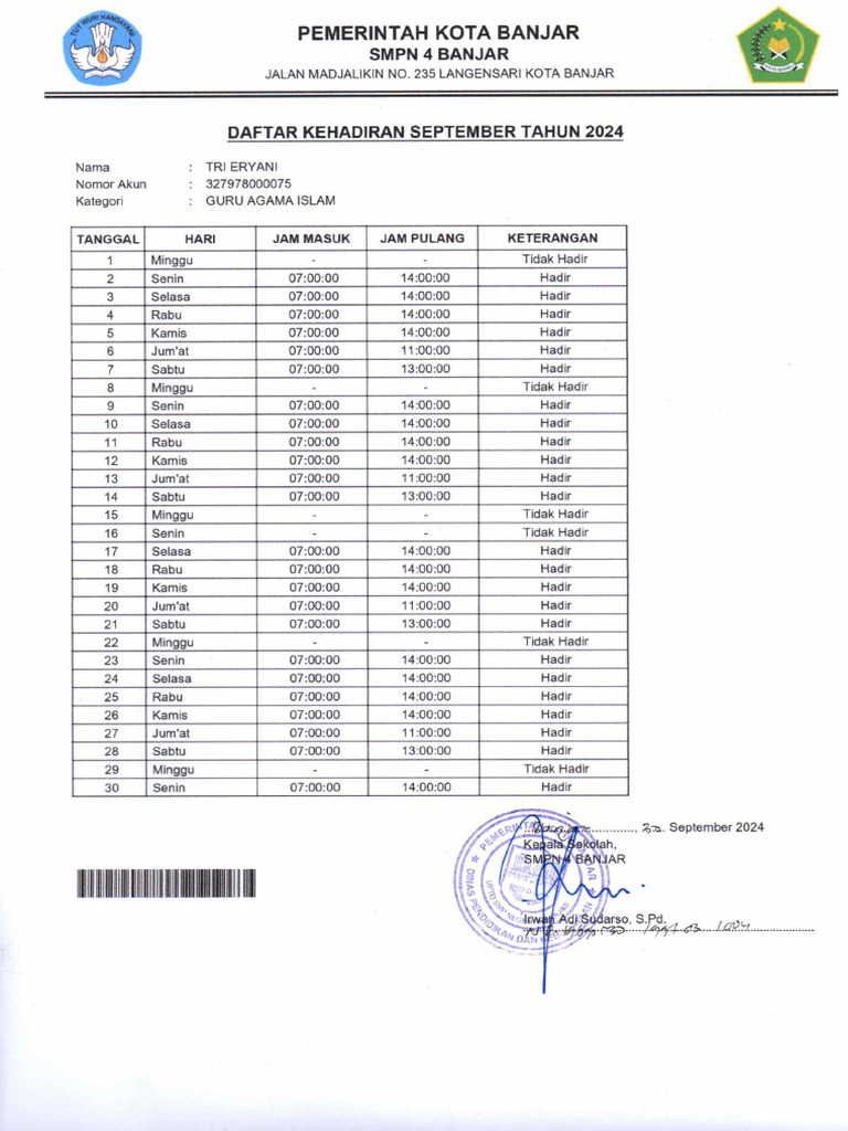 Absen September Tri Eryani | PDF
