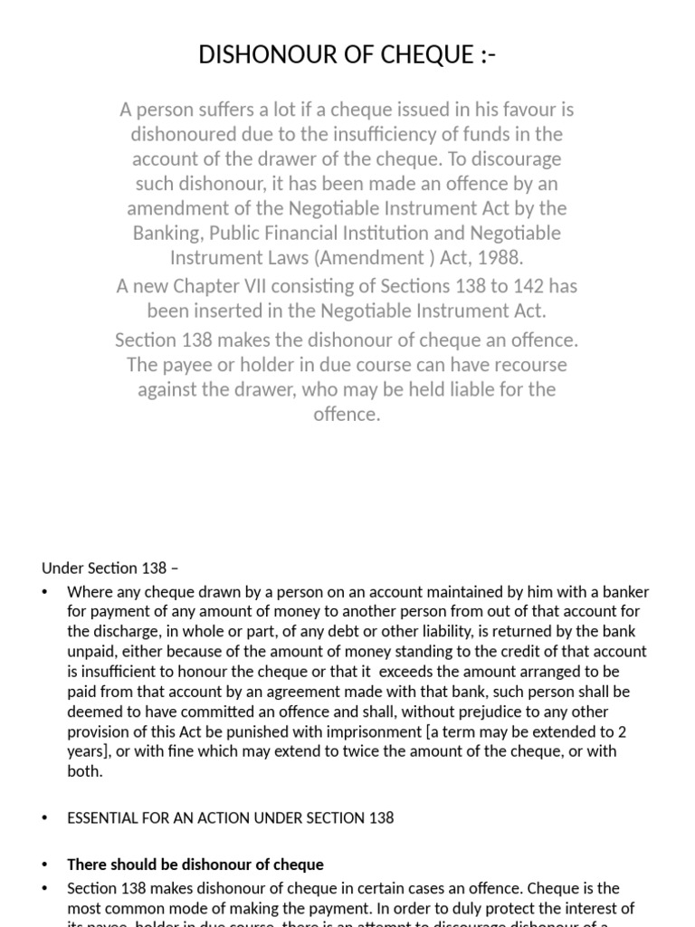 Dishonour of Cheque | PDF