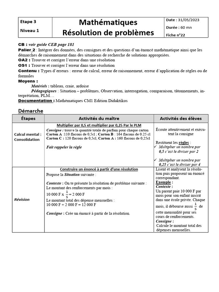 Fiche de Resolution de Probleme - Cellule Pedag.31!05!23 | PDF