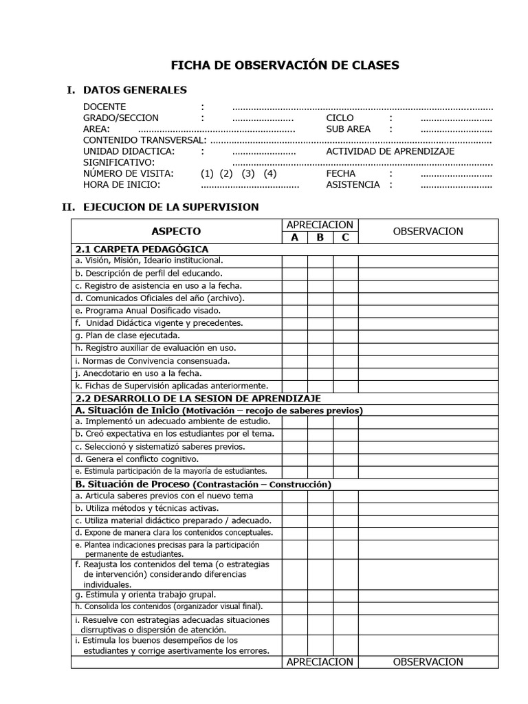 Ficha de Supervision de Clases | PDF | Evaluación | Aprendizaje