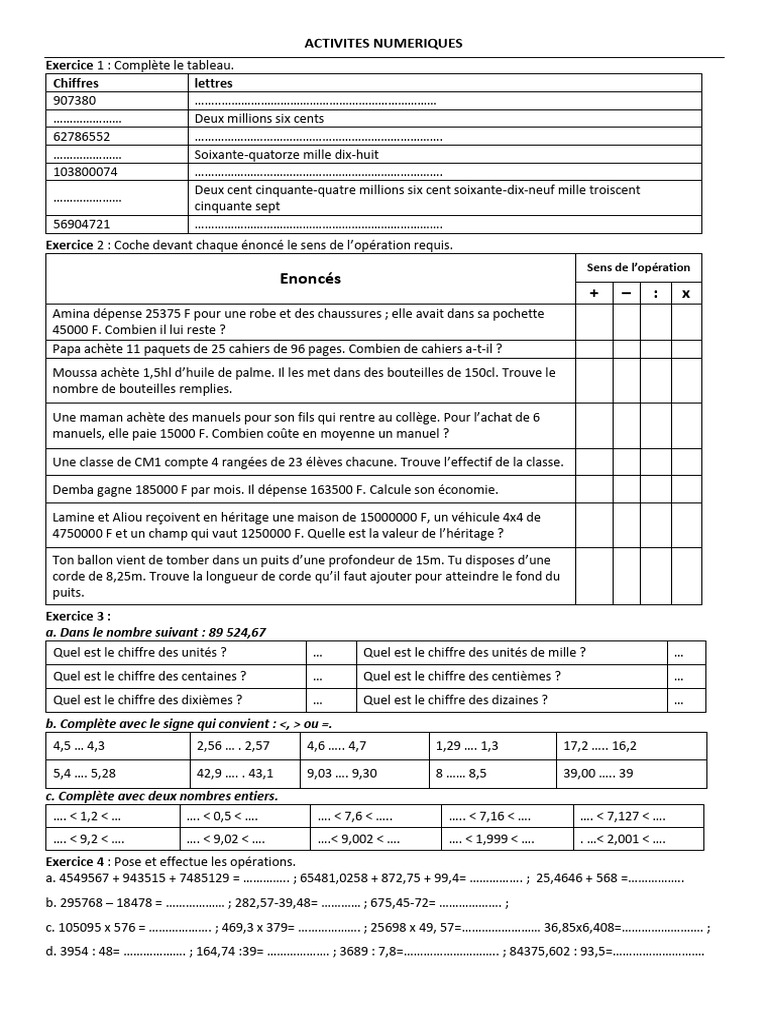 2-Extrait Recueil-Exercices Niveau CM1 | PDF