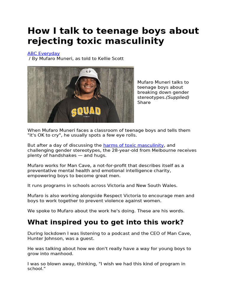 How I Talk To Teenage Boys About Rejecting Toxic Masculinity | PDF