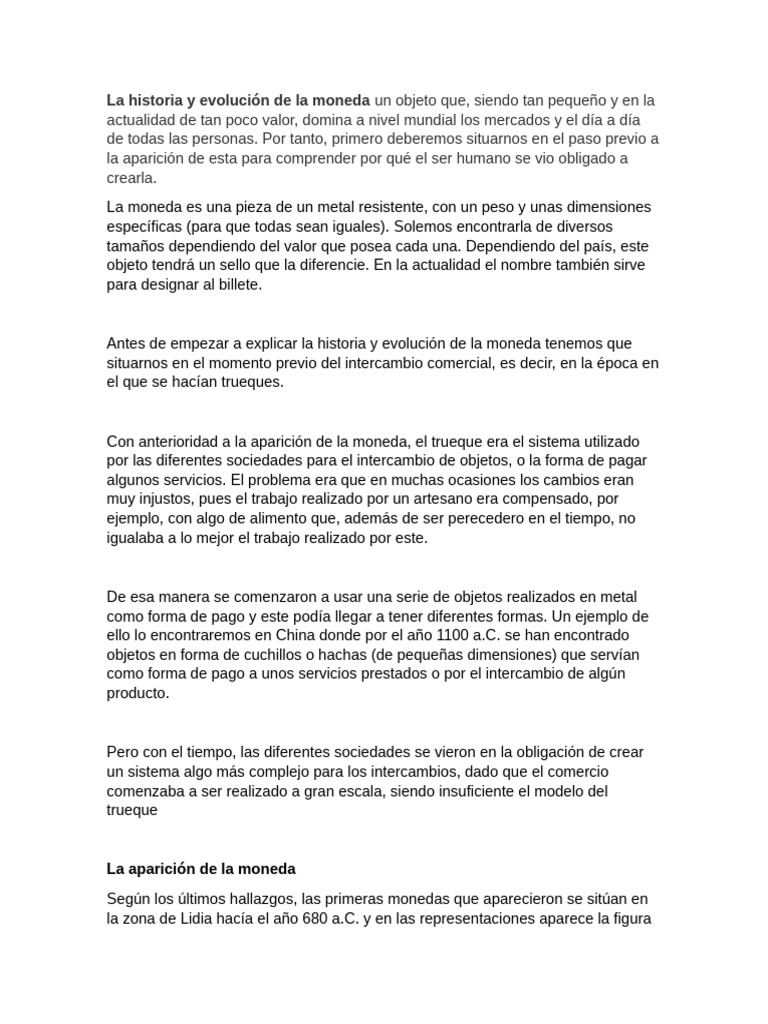 La Historia y Evolución de La Moneda | PDF