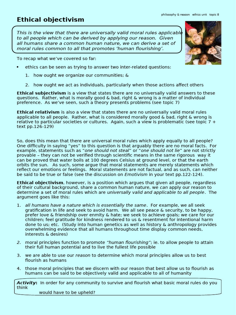 Ethical Objectivism Worksheet | PDF