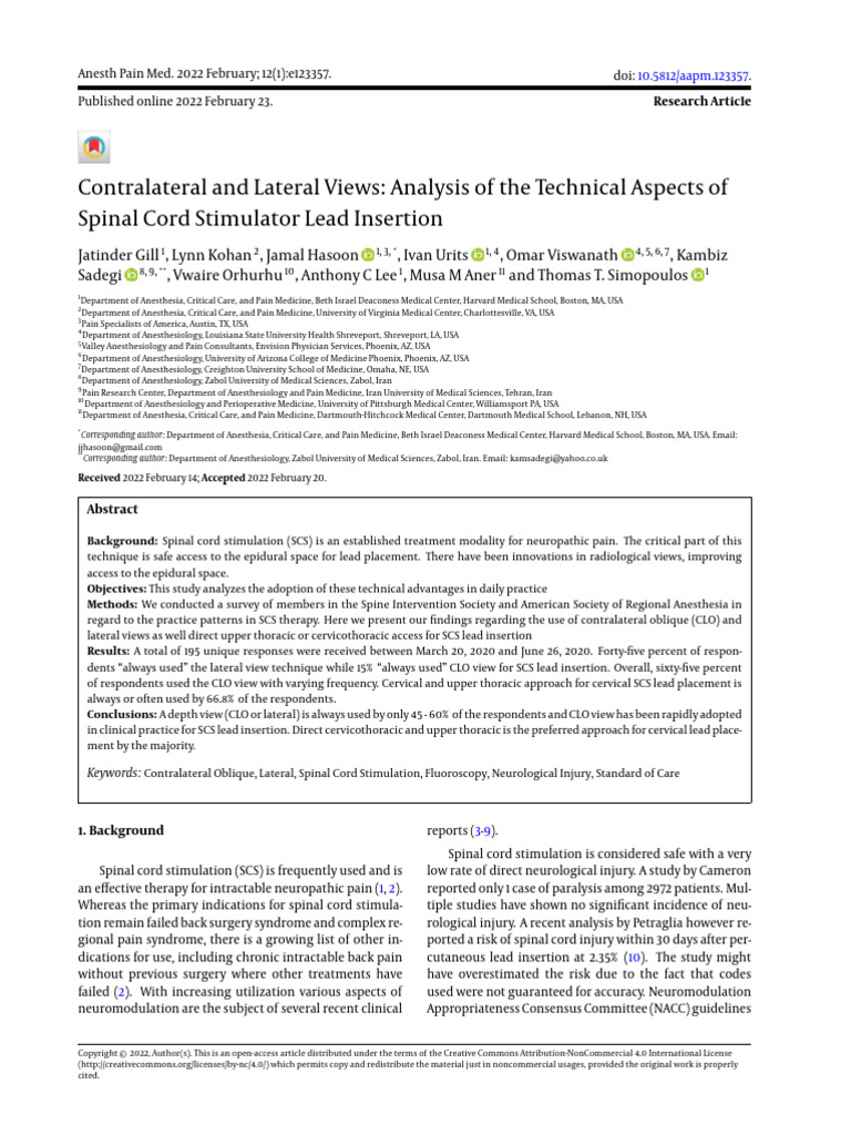 Gill - Contralateral and Lateral Views For SCS | PDF