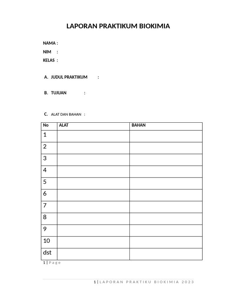 Template Laporan Praktikum Biokimia | PDF