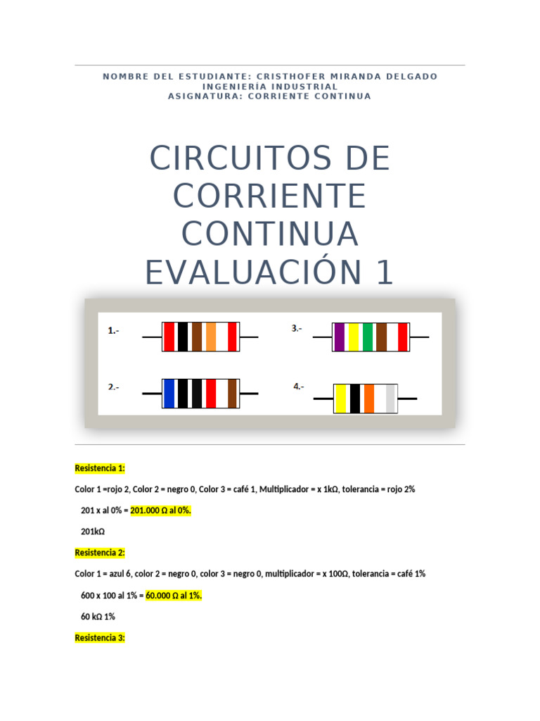 CIRCUITO DE CORRIENTE CONTINUA EVALUACION 01 | PDF