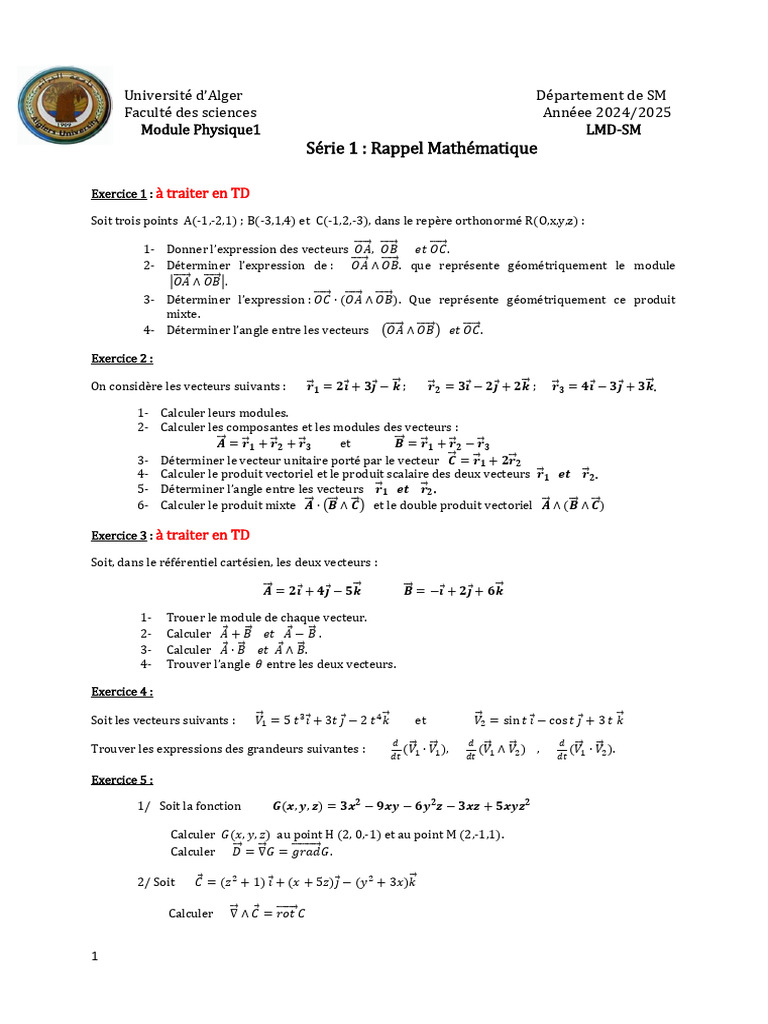 Série1-Rappel mathématique_ (24-25)SM | PDF