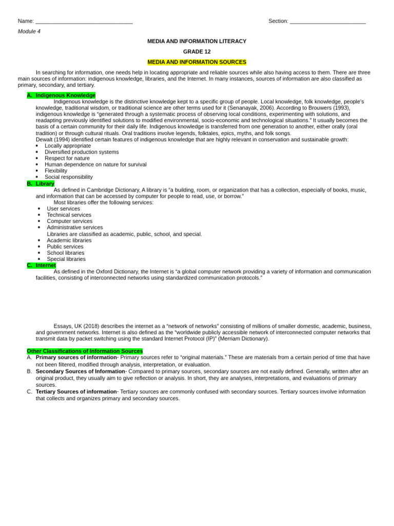 Module 4 Mil Handout | PDF | Computer Network | Internet