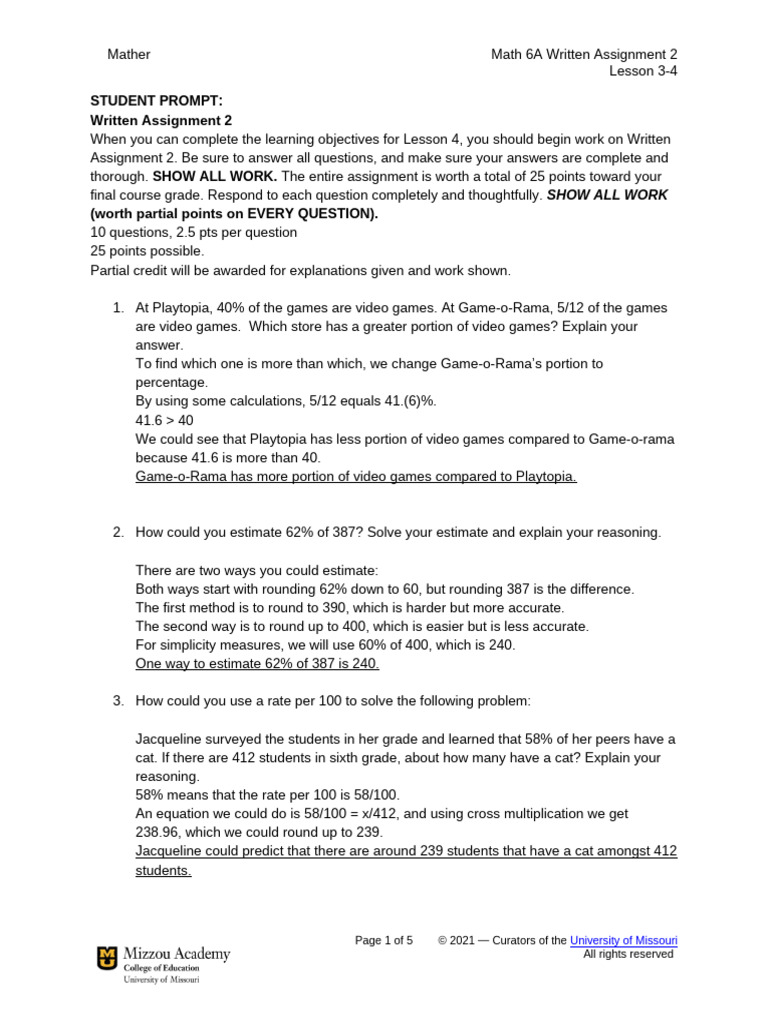 6A Assignment 2 (Lessons 3-4) | PDF