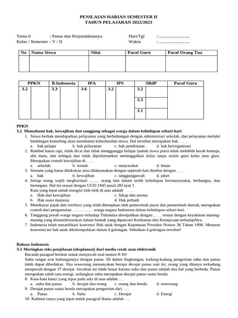 SOAL PH TEMA 6 | PDF