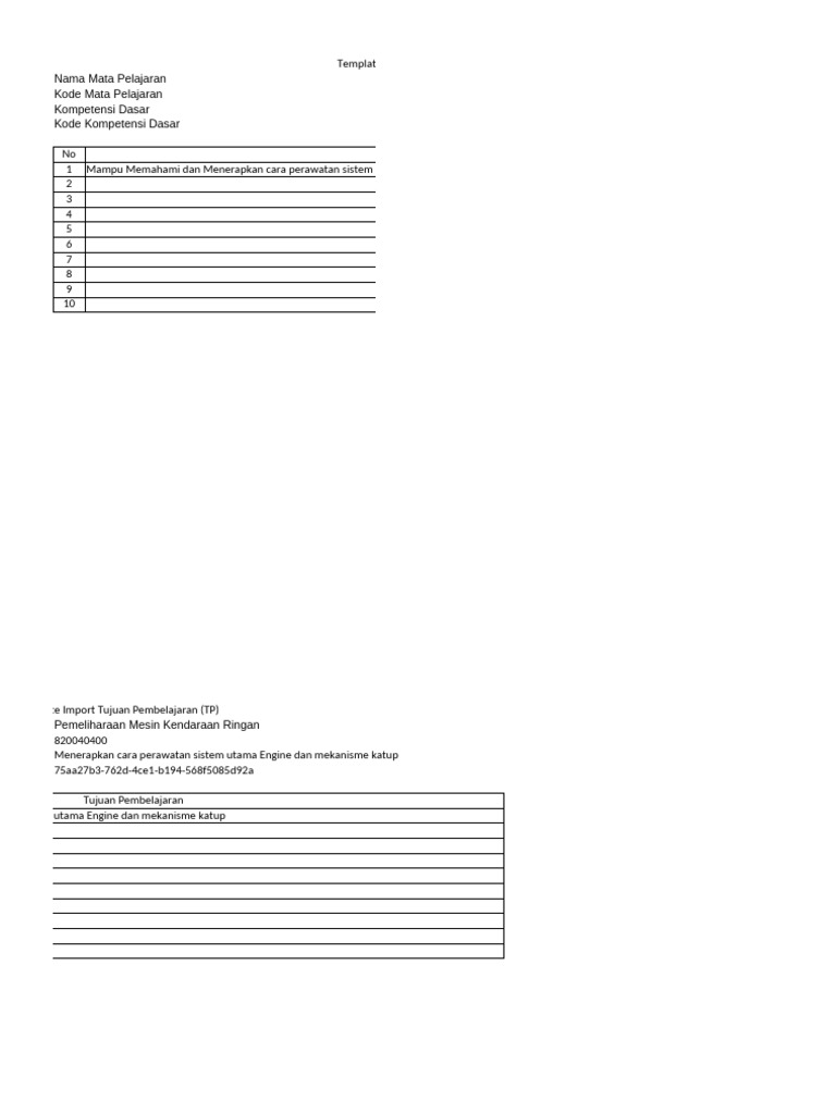 Template TP Mata Pelajaran Pemeliharaan Mesin Kendaraan Ringan Kelas XI ...
