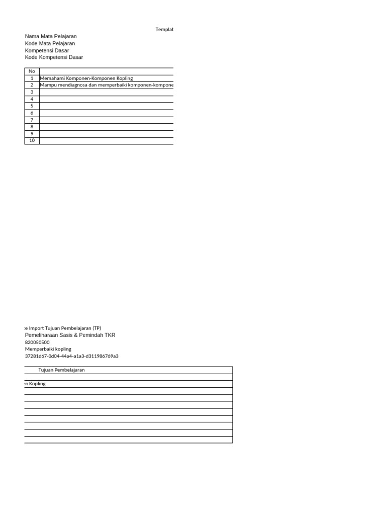 Template TP Mata Pelajaran Pemeliharaan Sasis Pemindah TKR Kelas XI ...