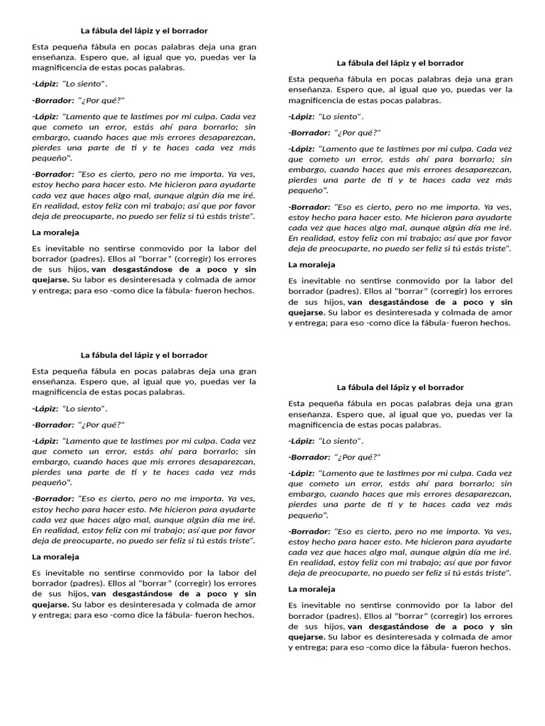 La Fábula Del Lápiz y El Borrador | PDF