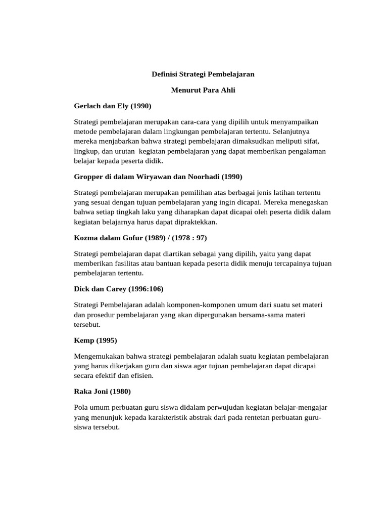 Definisi Strategi Pembelajaran | PDF