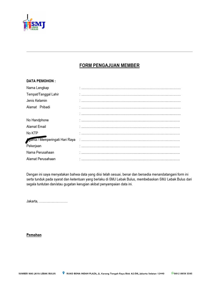 FORM MEMBER SMJ Lebak Bulus | PDF
