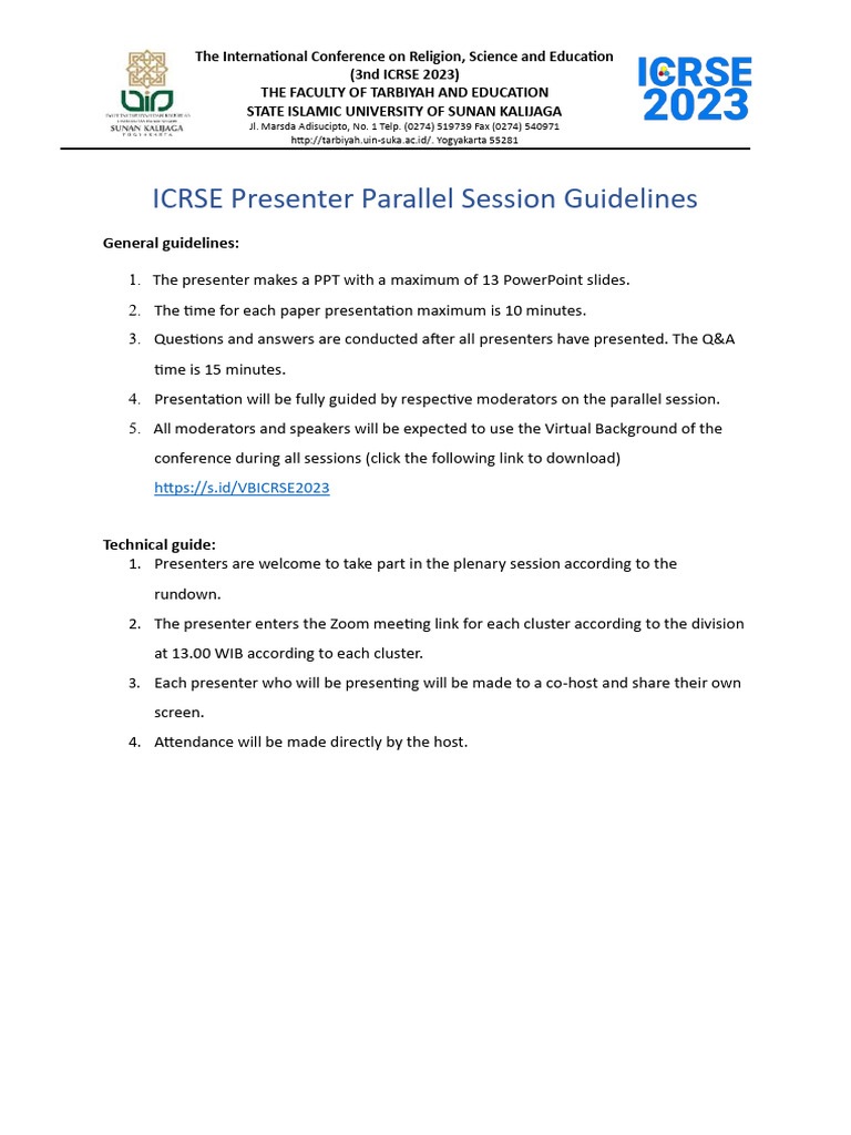 ICRSE 2023 Presenter Parallel Session Guidelines | PDF