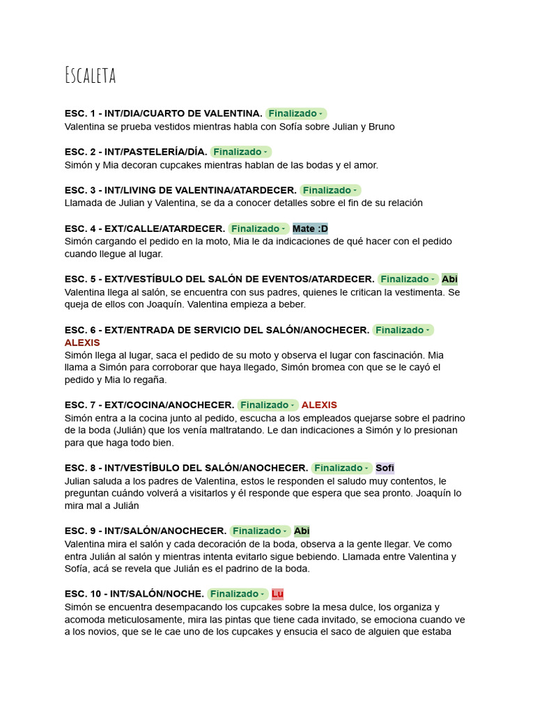 Escaleta - tp3 Guion | PDF