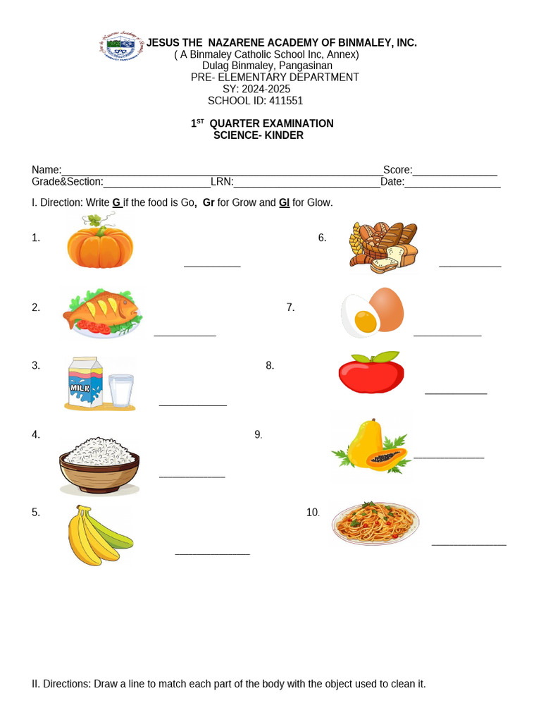 Q1 Exam - Science Kinder | PDF
