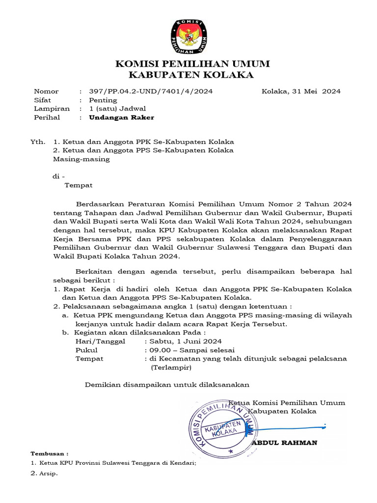 1 Undangan Rakor Kpu Dan PPK, PPS | PDF