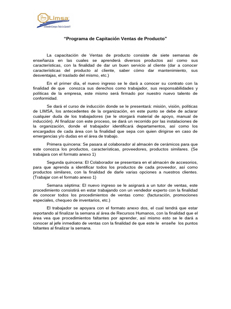Programa de Capacitación Ventas | PDF