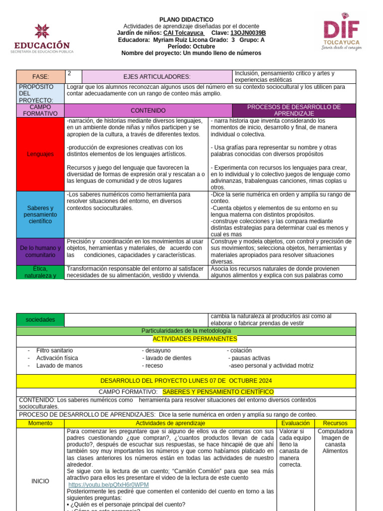 Planeacion 7 Al 11 Octubre 3A | PDF