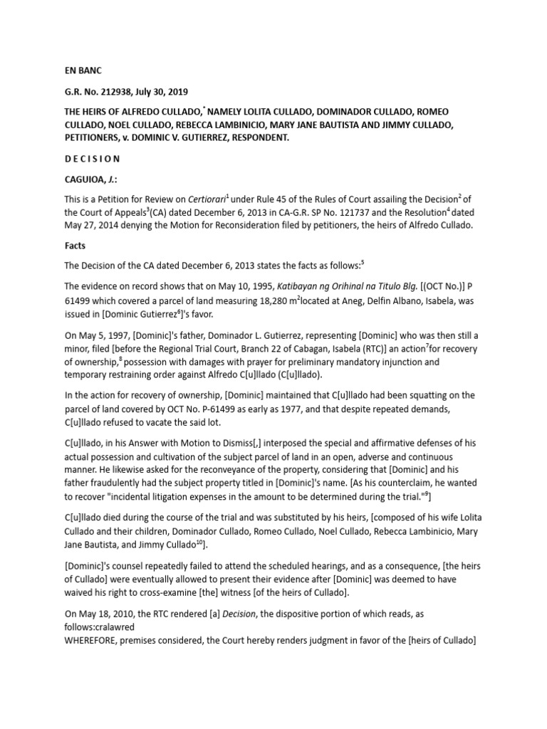 Heirs of Cullado vs. Gutierrez | PDF