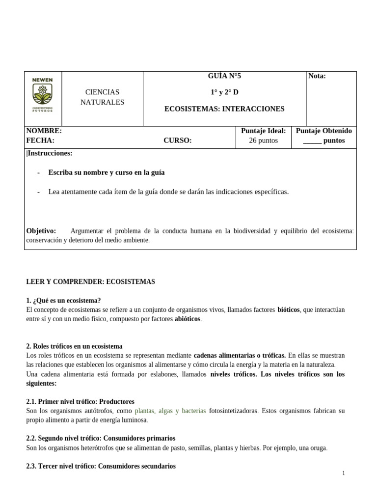 Ciencias Guía 5 - Ecosistemas Interacciones | PDF