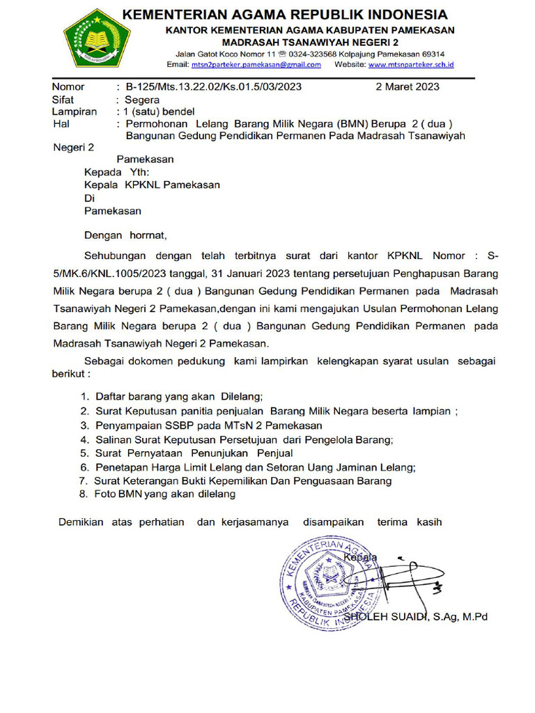 Surat Permohonan Lelang 2024 | PDF