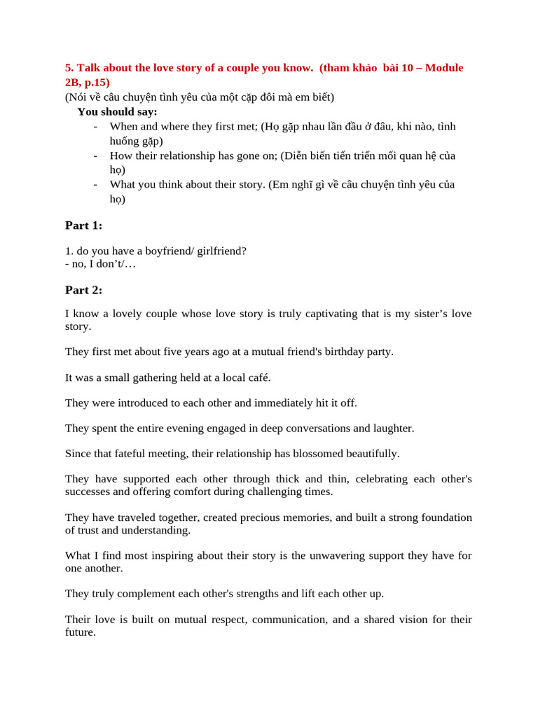 You should say:: 5. Talk about the love story of a couple you know ...