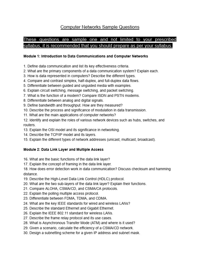MCA Computer Networks Questions Bank | PDF