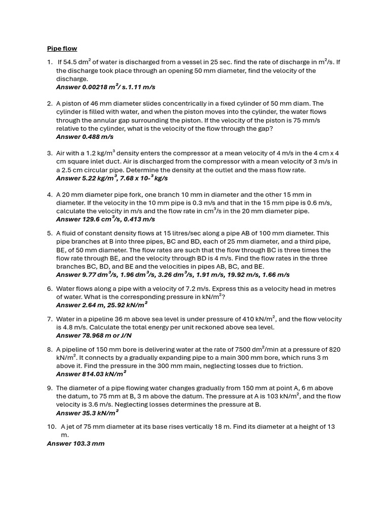 Pipe Flow - Problem | PDF