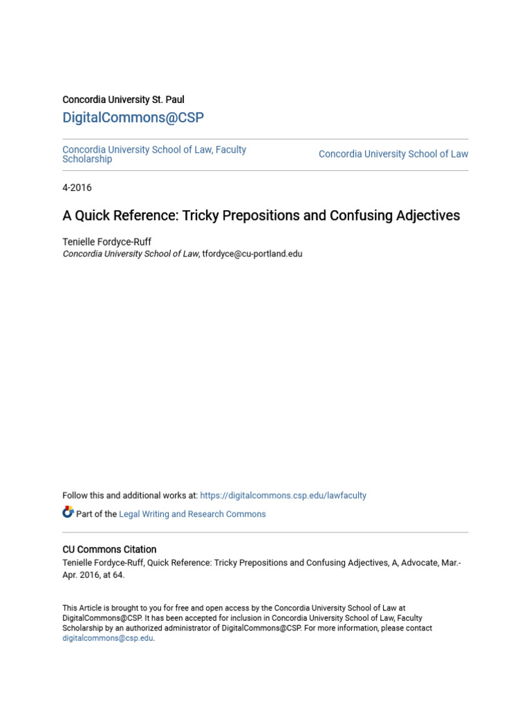 A Quick Reference_ Tricky Prepositions and Confusing Adjectives | PDF