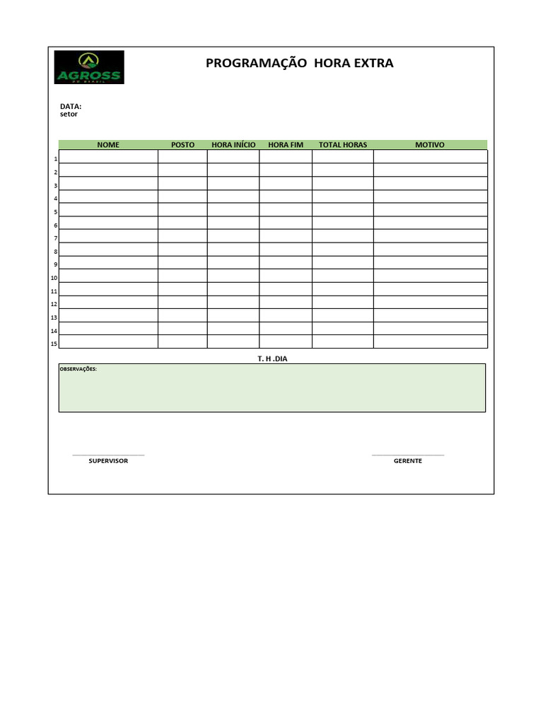 Formulário Horas Extras | PDF