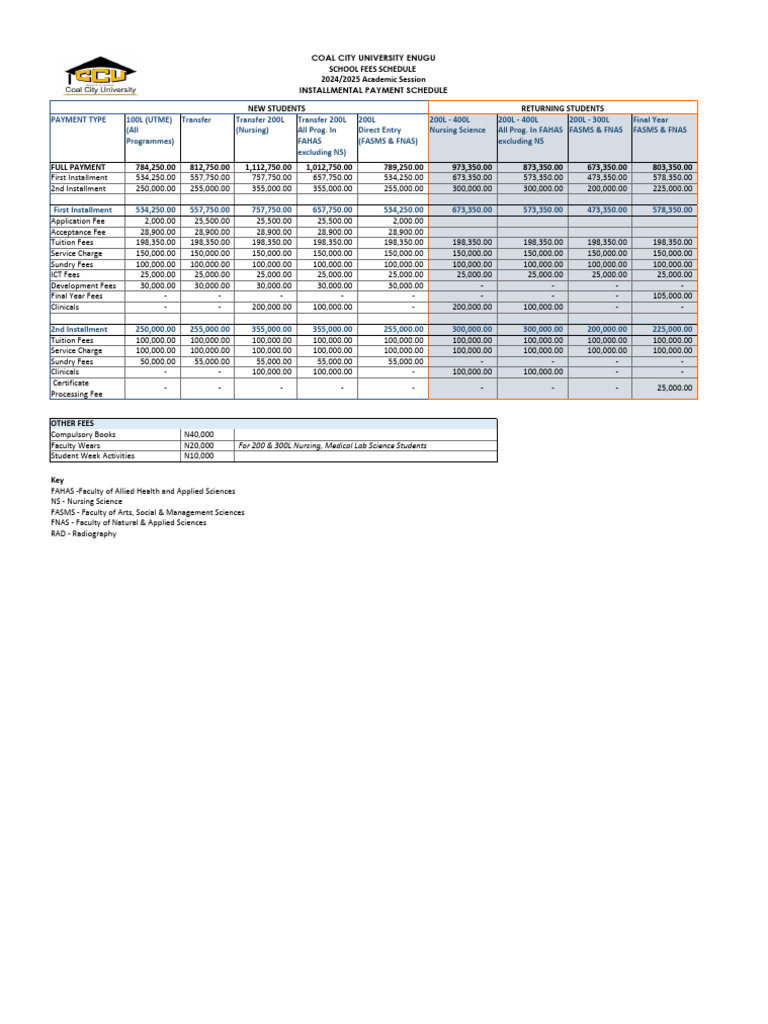 New School Fees Installment Breakdown (Website) 2024-2025 | PDF