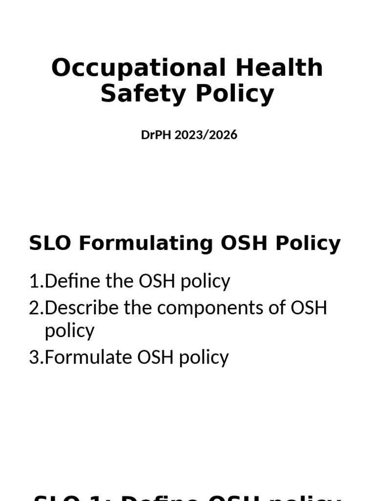 Occupational Health Safety Policy | PDF | Occupational Safety And Health | Safety