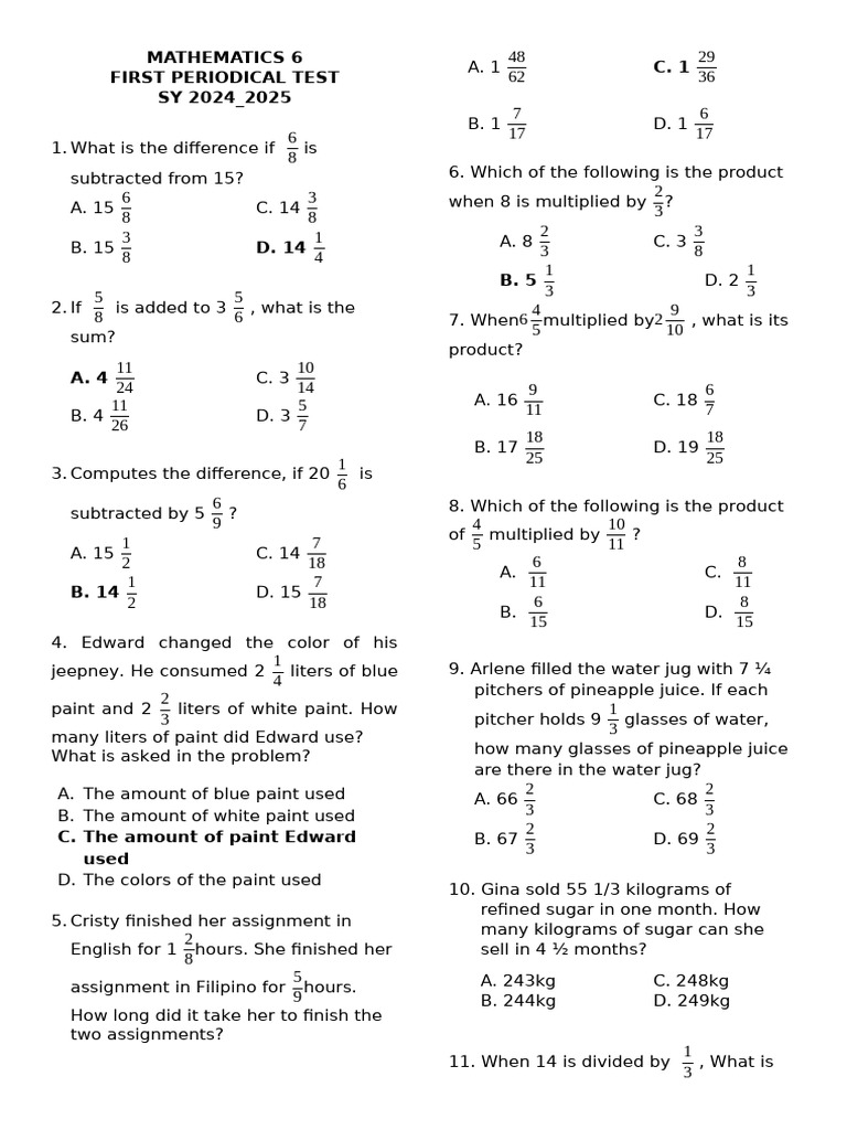 MATH 6 Q1 TQs 2024 2025 | PDF