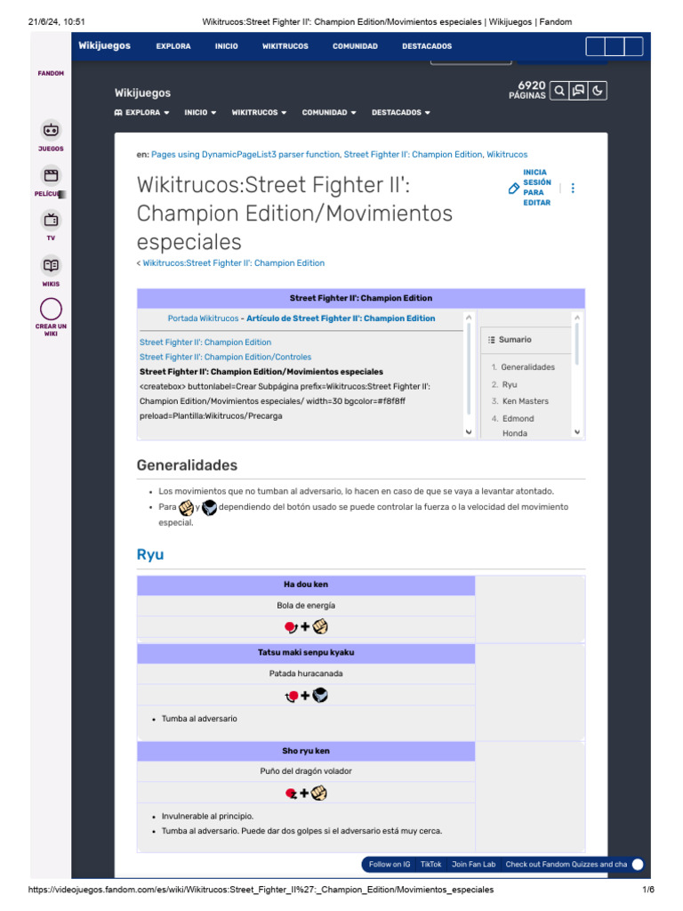 Movimientos Especiales en Street Fighter II | PDF | Capcom ...