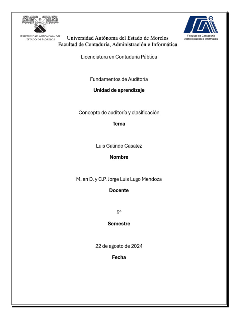 Concepto de Auditoría y Clasificación. | PDF