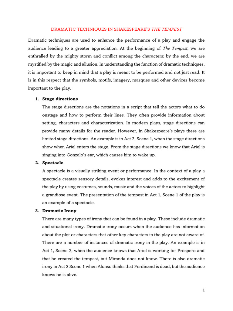 DRAMATIC TECHNIQUES IN THE TEMPEST | PDF