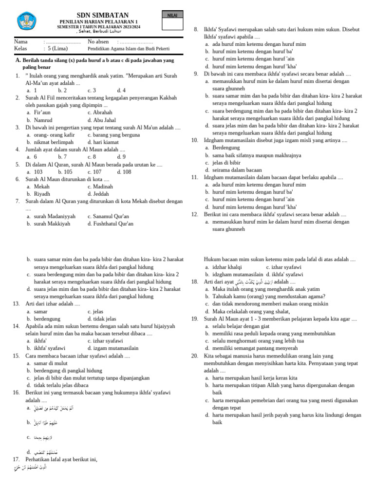 PH Pembelajaran 1 Kurikulum Merdeka Kelas 5 Surat Al Maun | PDF