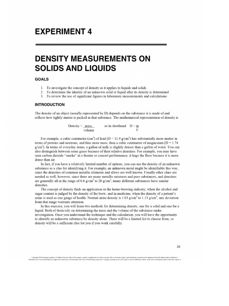 CHM 1020 Experiment 4 Density | PDF