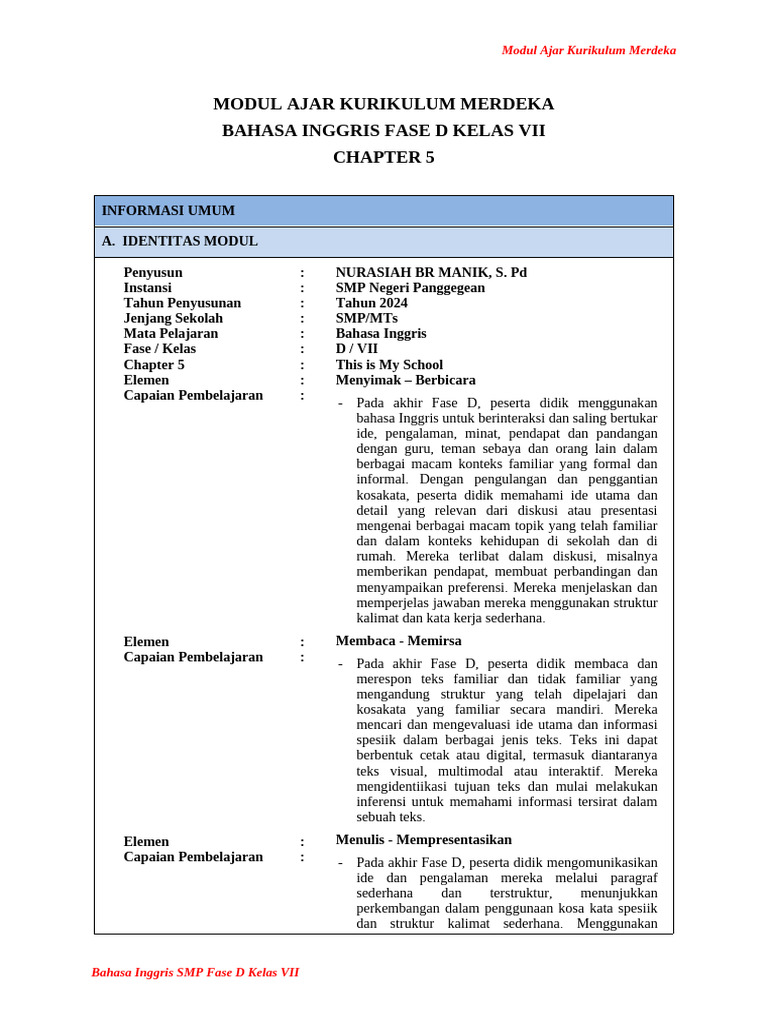 4. Modul Ajar Eng Chapter 5 (1) | PDF